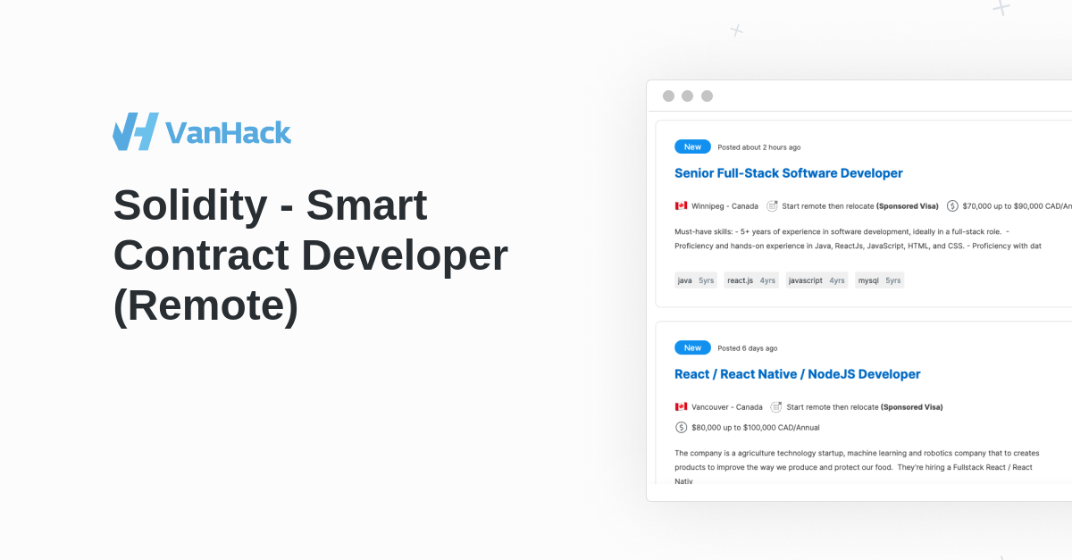 Solidity - Smart Contract Developer (Remote) - VanHack